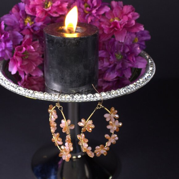 Persimmons | Jewelry | Teardrop Gold Tone Flower Bead Earrings | Poshmark